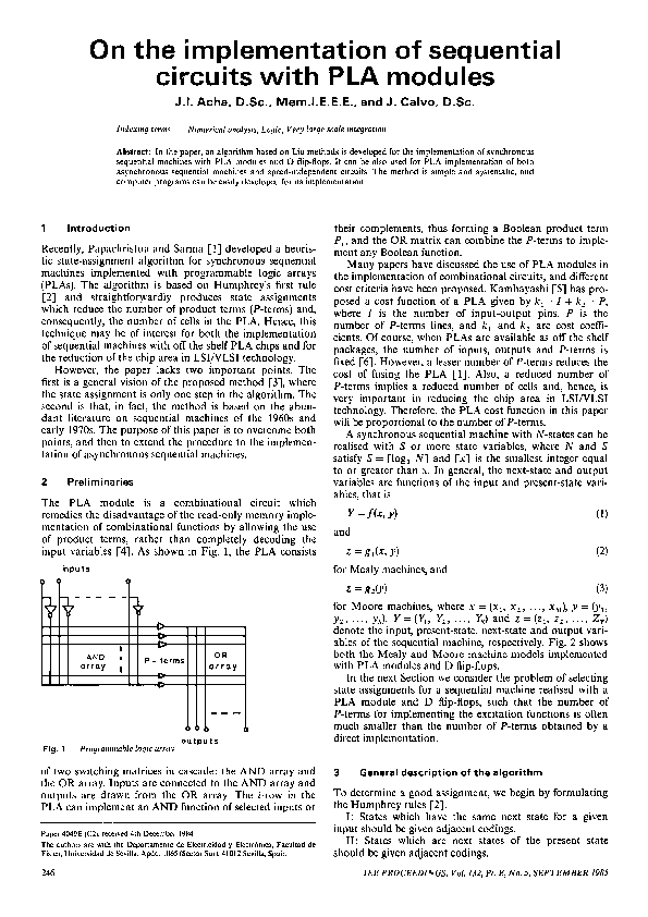 (PDF) On the implementation of sequential circuits with PLA modules ... (PDF) On the implementation of sequential circuits with PLA modules ...