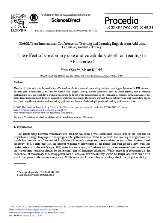 (PDF) The Effect of Vocabulary Size and Vocabulary Depth on Reading in ...