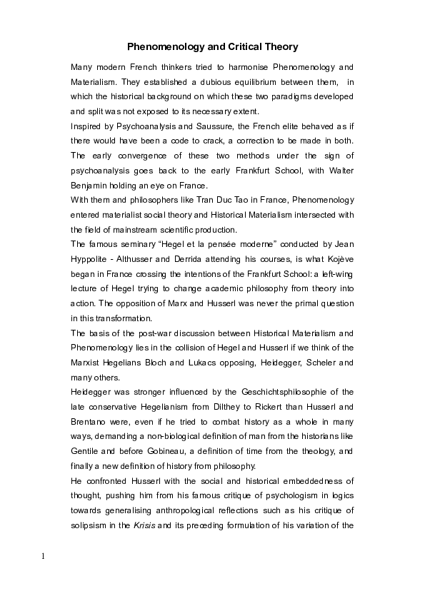 (PDF) Phenomenology and Critical Theory