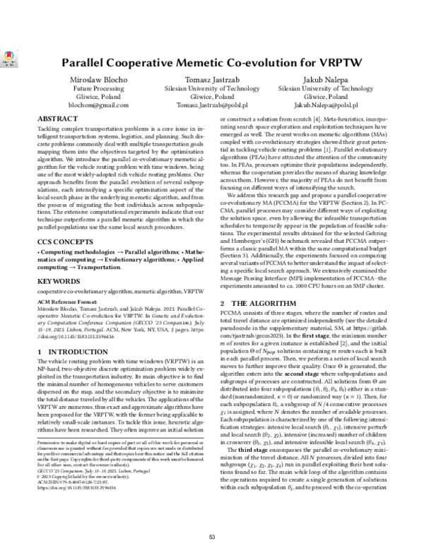 (PDF) Parallel Cooperative Memetic Co-evolution for VRPTW