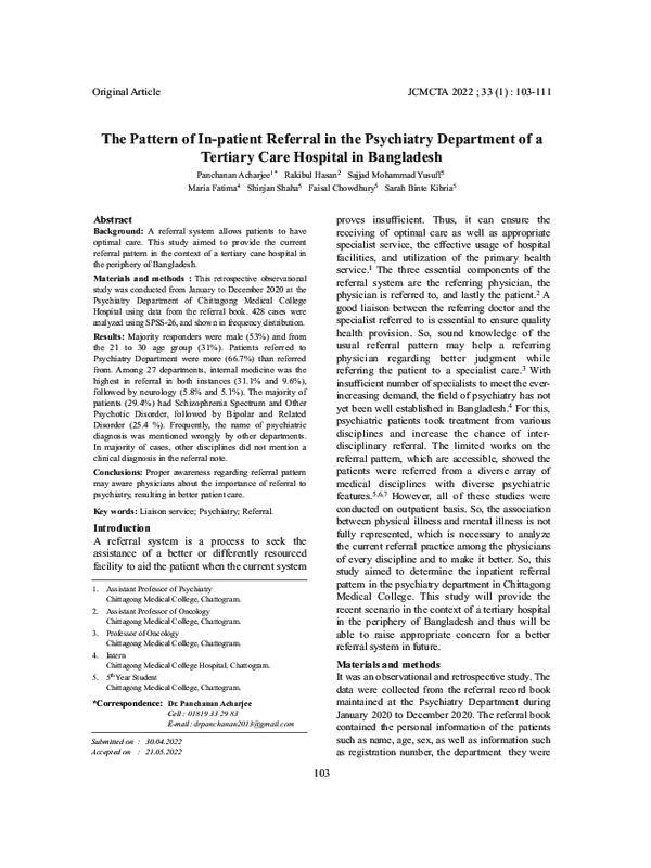 (PDF) The Pattern of In-patient Referral in the Psychiatry Department ...