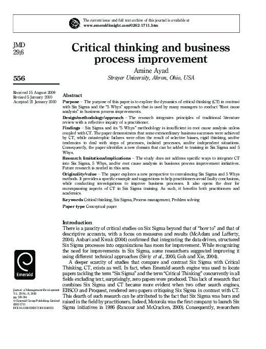 (PDF) Critical thinking and business process improvement