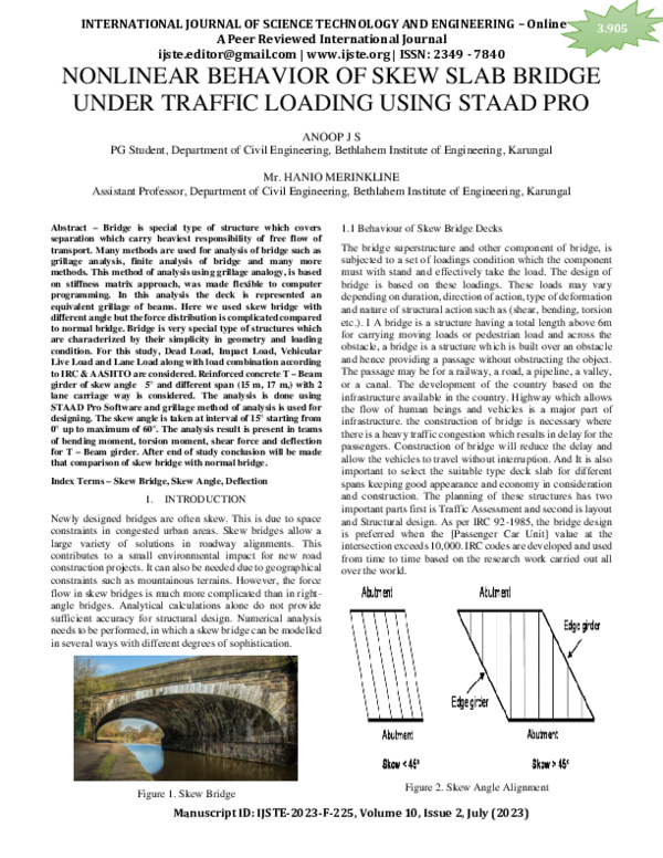 (PDF) NONLINEAR BEHAVIOR OF SKEW SLAB BRIDGE UNDER TRAFFIC LOADING USING STAAD PRO