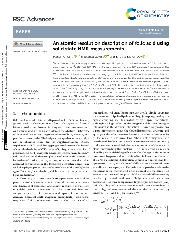 (PDF) An atomic resolution description of folic acid using solid state ...