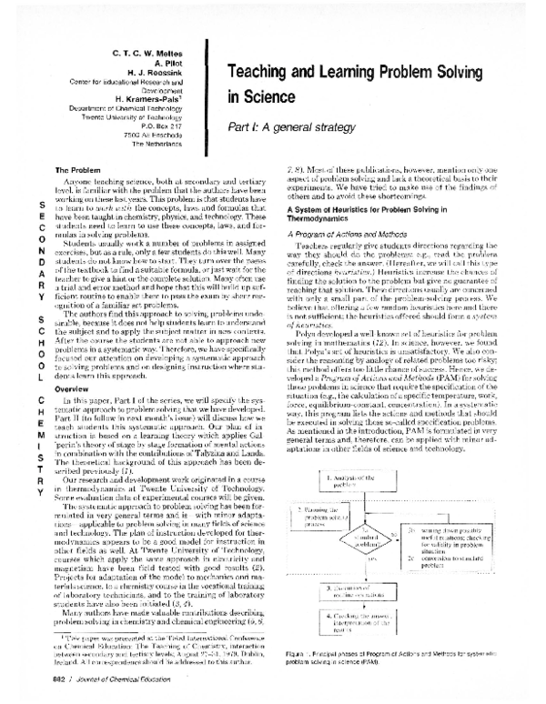 Pdf Teaching And Learning Problem Solving In Science Part I A General Strategy