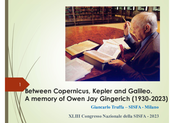 (PDF) Between Copernicus, Kepler and Galileo. A memory of Owen Gingerich (1930-2023)