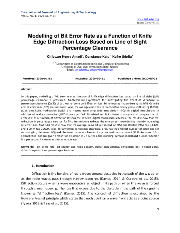 (PDF) Modelling of Bit Error Rate as a Function of Knife Edge Diffraction Loss Based on Line of ...
