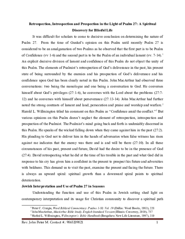 (DOC) Retrospection, Introspection and Prospection in the Light of Psalm 27