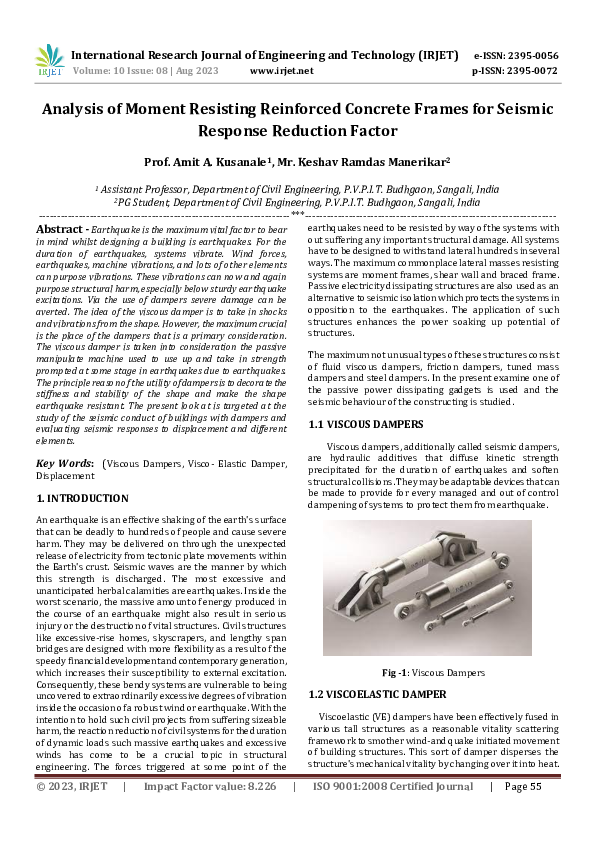Pdf Analysis Of Moment Resisting Reinforced Concrete Frames For Seismic Response Reduction Factor