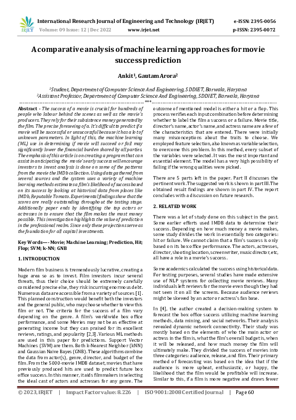 Pdf A Comparative Analysis Of Machine Learning Approaches For Movie