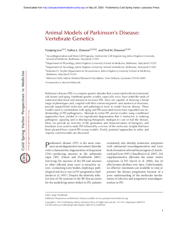 (PDF) Animal models of Parkinson's disease: vertebrate genetics