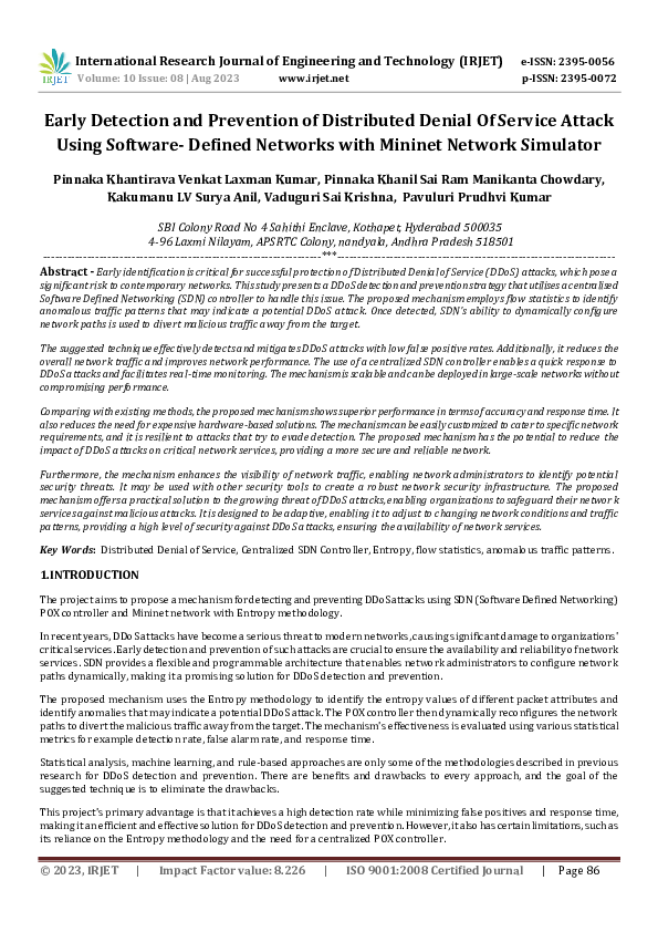 Pdf Early Detection And Prevention Of Distributed Denial Of Service