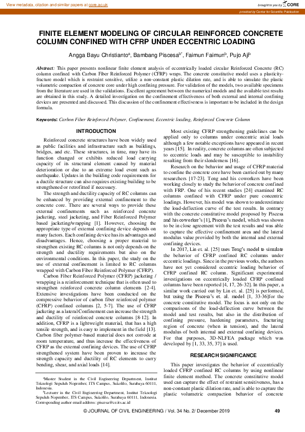 (PDF) Finite Element Modeling of Circular Reinforced Concrete Column Confined with CFRP Under ...