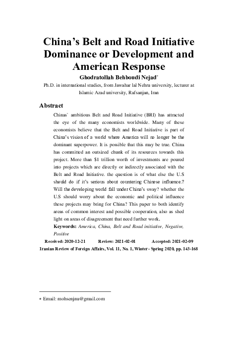 (PDF) China's Belt and Road Initiative Dominance or Development and ...
