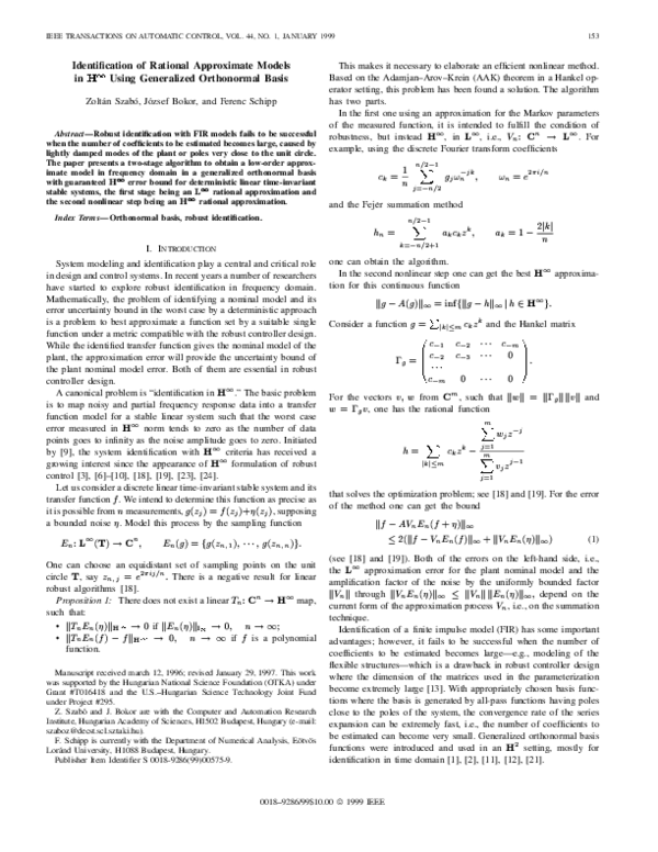 (PDF) Identification of rational approximate models in H/sup /spl infin// using generalized ...