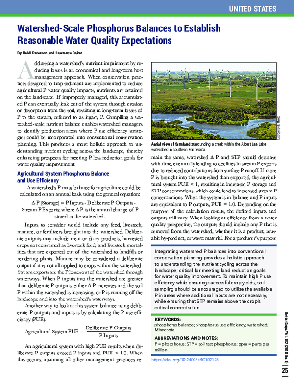 (PDF) Watershed-Scale Phosphorus Balances to Establish Reasonable Water Quality Expectations