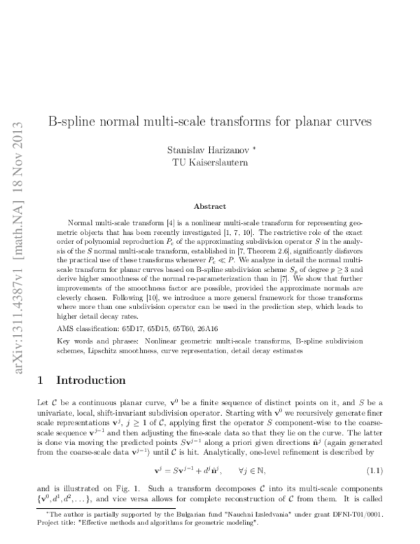Pdf B Spline Normal Multi Scale Transforms For Planar Curves