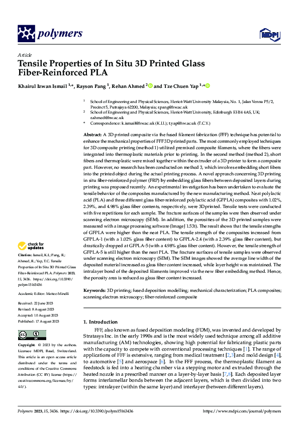 (PDF) Tensile Properties of In Situ 3D Printed Glass Fiber-Reinforced PLA