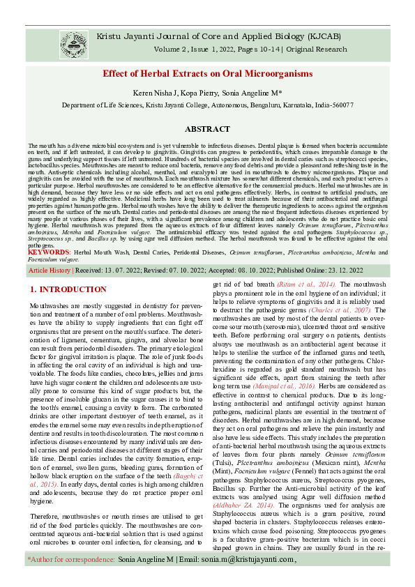 (PDF) Effect of Herbal Extracts on Oral Microorganisms