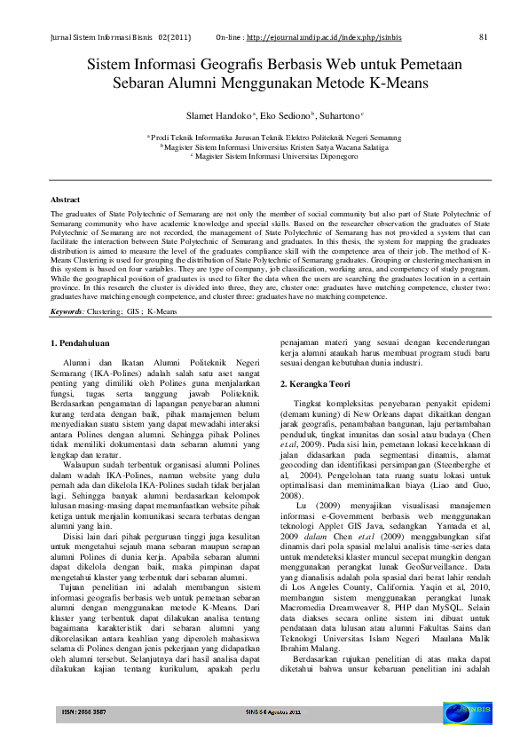 (PDF) Sistem Informasi Geografis Berbasis Web untuk Pemetaan Sebaran Alumni Menggunakan Metode K ...