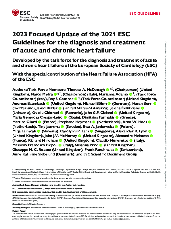 (PDF) 2023 Focused Update of the 2021 ESC Guidelines for the diagnosis ...