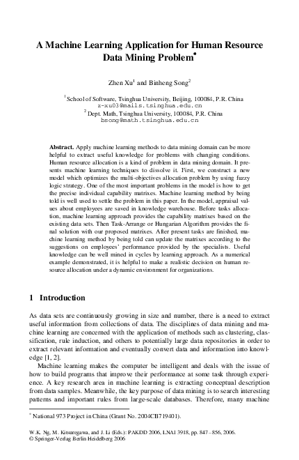 (PDF) A Machine Learning Application for Human Resource Data Mining Problem