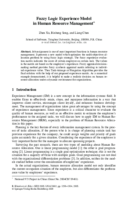 Pdf Fuzzy Logic Experience Model In Human Resource Management Binheng Song