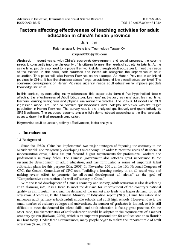 (PDF) Factors affecting effectiveness of teaching activities for adult ...