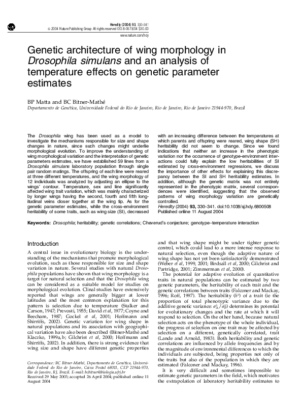 (PDF) Genetic architecture of wing morphology in Drosophila simulans and an analysis of ...