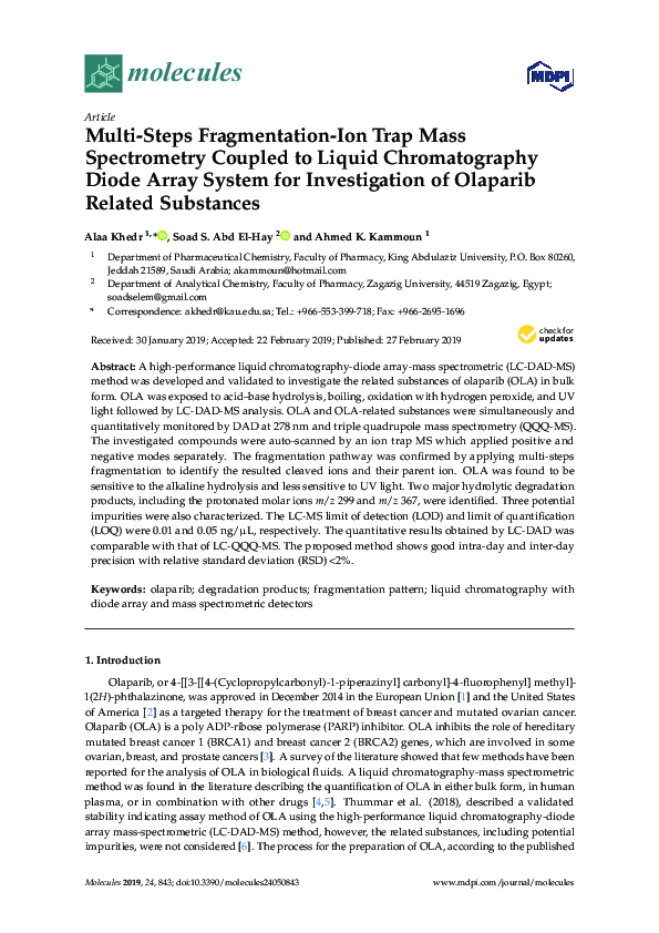 (PDF) Multi-Steps Fragmentation-Ion Trap Mass Spectrometry Coupled to ...