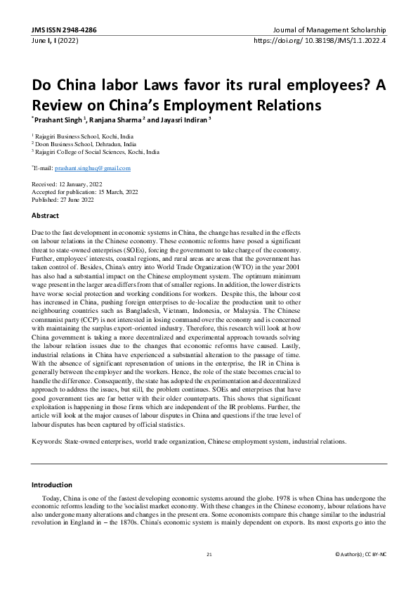 (PDF) Do China labor Laws favor its rural employees? A Review on China ...