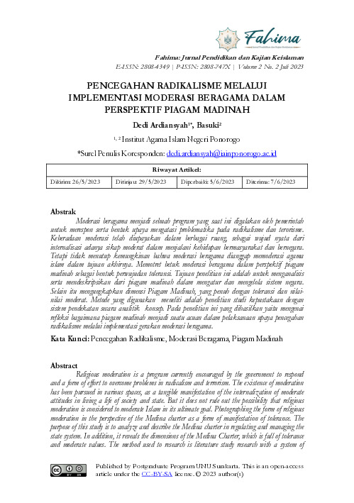 (PDF) Pencegahan Radikalisme melalui Implementasi Moderasi Beragama dalam Perspektif Piagam Madinah