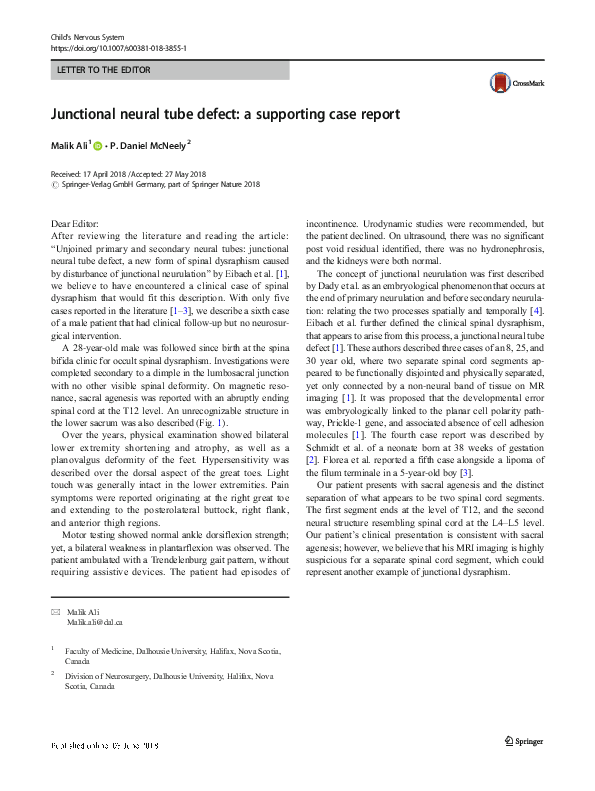 (PDF) Junctional neural tube defect: a supporting case report