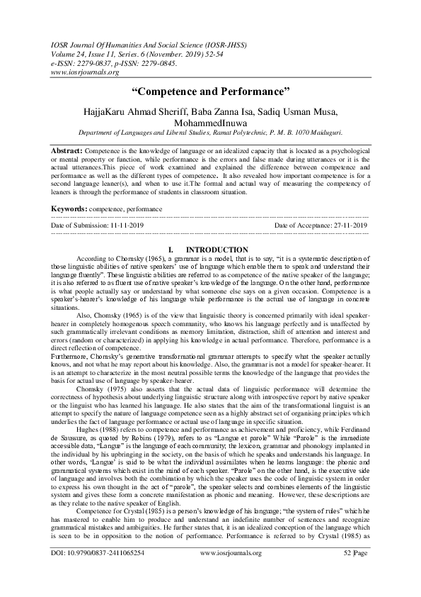 (PDF) Competence and Performance