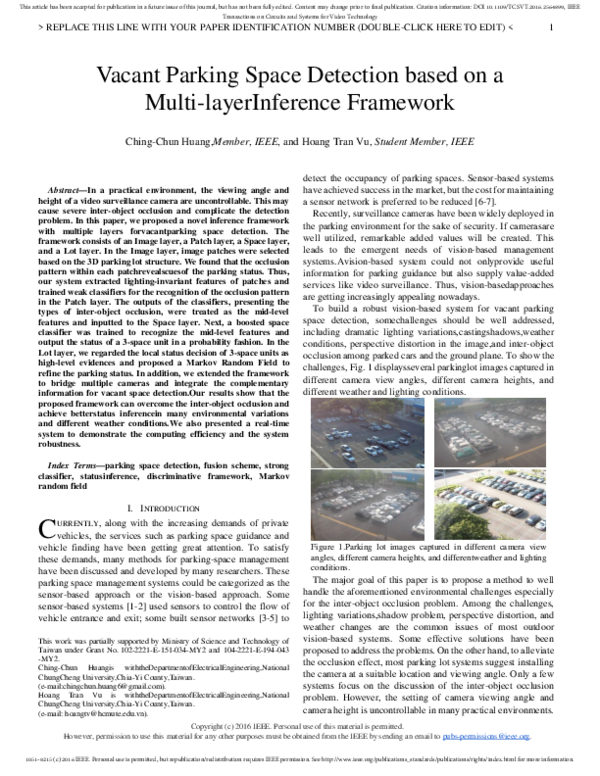 (PDF) Vacant Parking Space Detection Based on a Multilayer Inference Framework