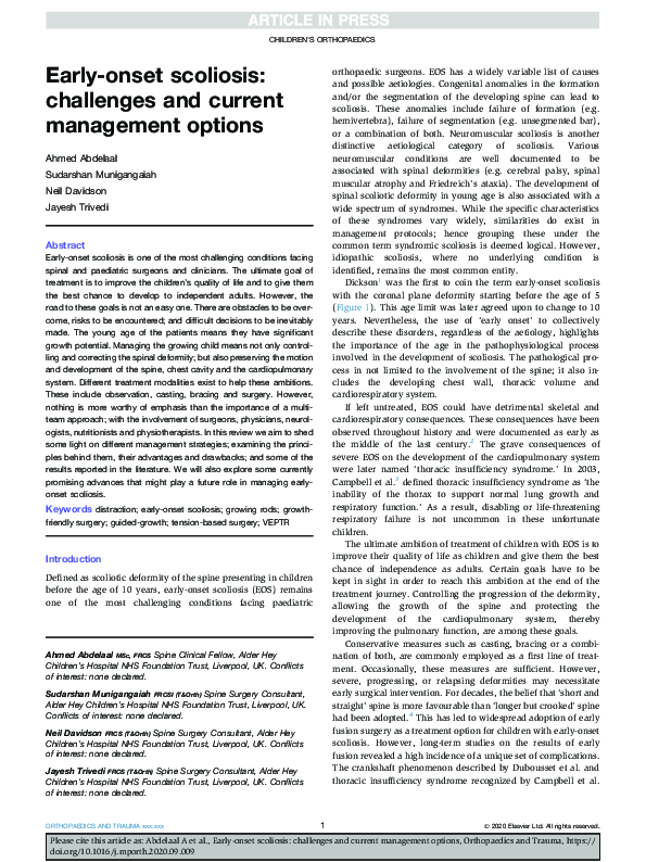 (PDF) Early-onset scoliosis: challenges and current management options