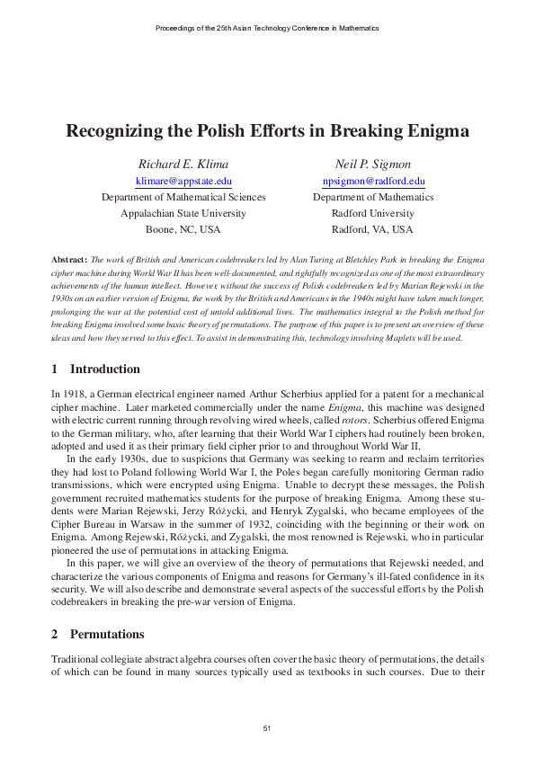 (PDF) Recognizing the Polish Efforts in Breaking Enigma
