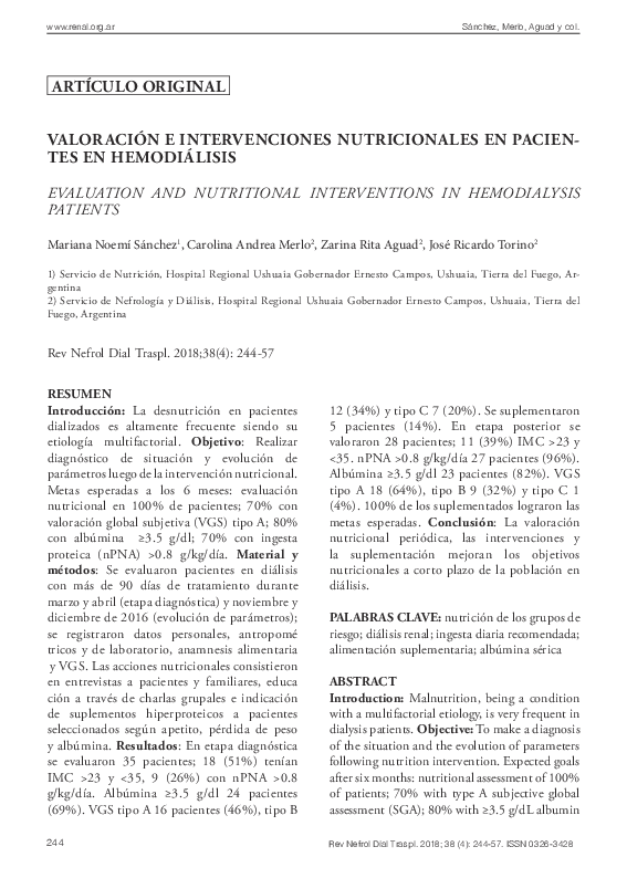 (PDF) Assesment and nutrition intervention in hemodialysis patients