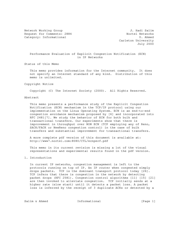 Pdf Performance Evaluation Of Explicit Congestion Notification Ecn