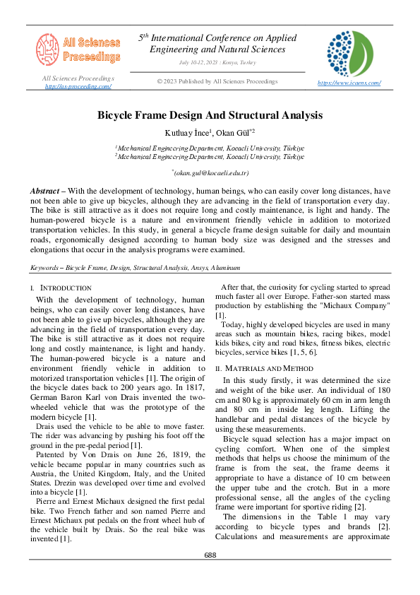 (PDF) Bicycle Frame Design And Structural Analysis