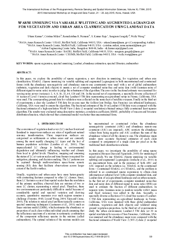 (PDF) Sparse unmixing via variable splitting and augmented Lagrangian for vegetation and urban ...