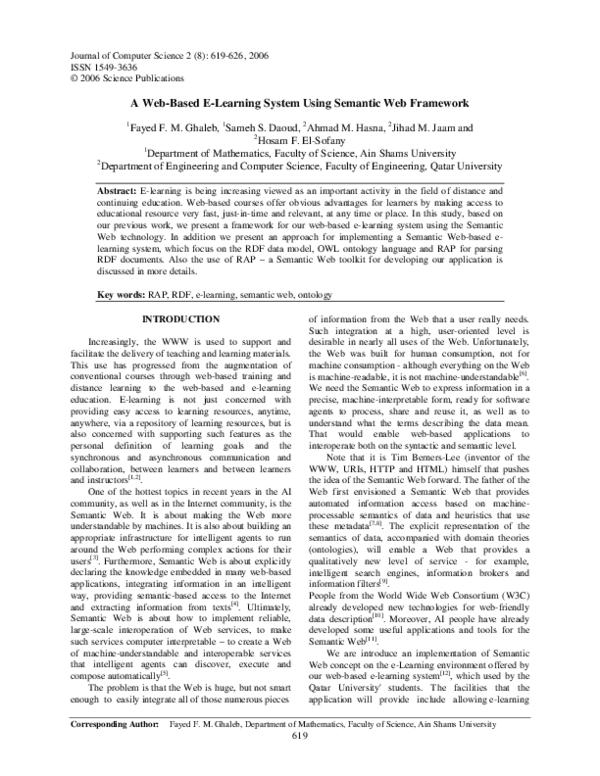 Pdf A Web Based E Learning System Using Semantic Web Framework