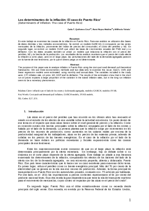 (PDF) Los determinantes de la inflación: El caso de Puerto Rico