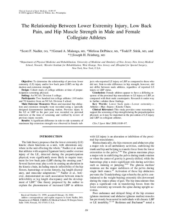 (PDF) The Relationship Between Lower Extremity Injury, Low Back Pain ...