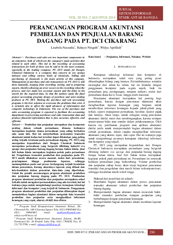 (PDF) Perancangan Program Akuntansi Pembelian dan Penjualan Barang Dagang pada PT. DCI Cikarang
