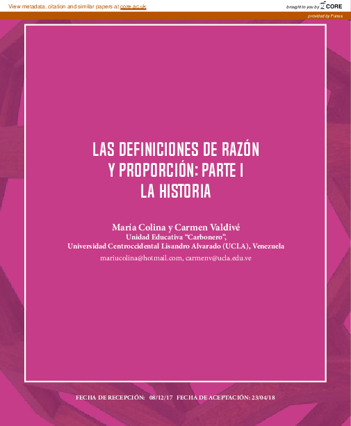 (PDF) Las definiciones de razón y proporción: parte I la historia