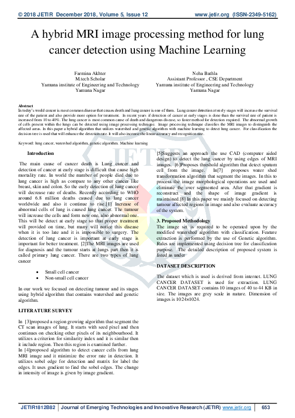 (PDF) A hybrid MRI image processing method for lung cancer detection using Machine Learning
