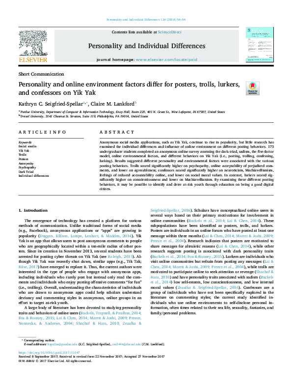(PDF) Personality and online environment factors differ for posters ...