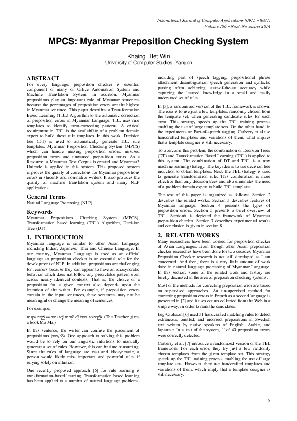 (PDF) MPCS: Myanmar Preposition Checking System