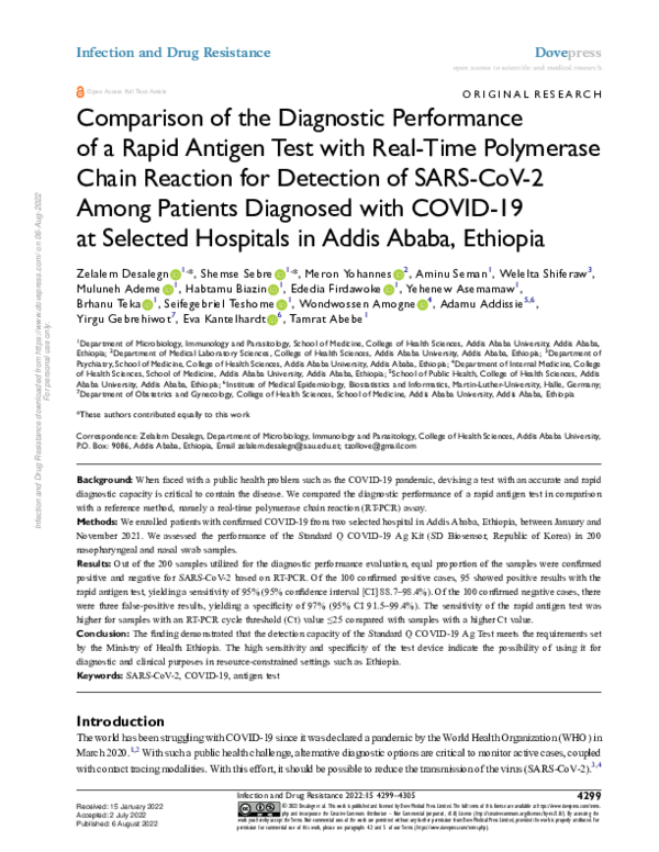 (PDF) Comparison of the Diagnostic Performance of a Rapid Antigen Test ...